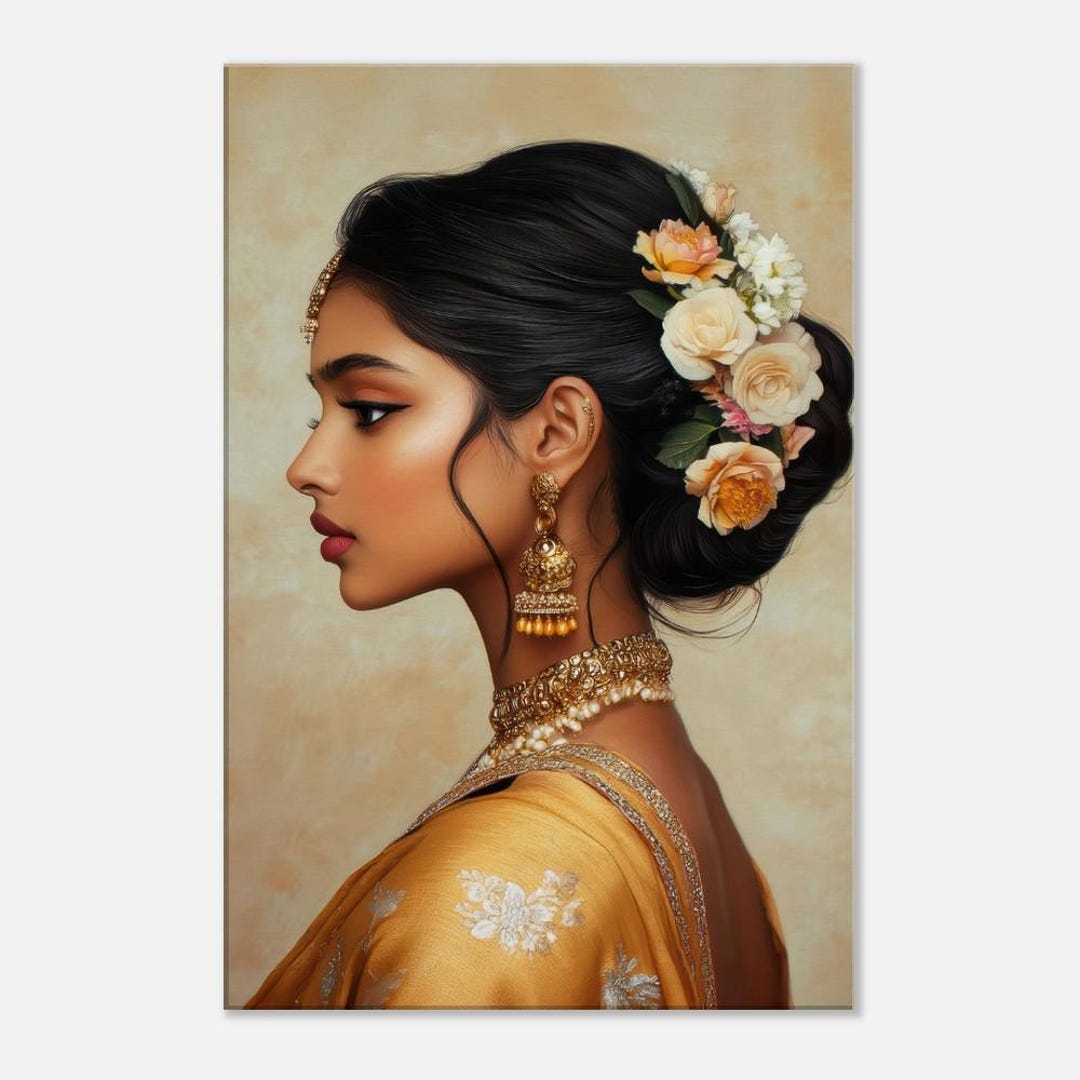 Side Profile of an Indian Woman With Beautifully Coiffured Hair Canvas ...