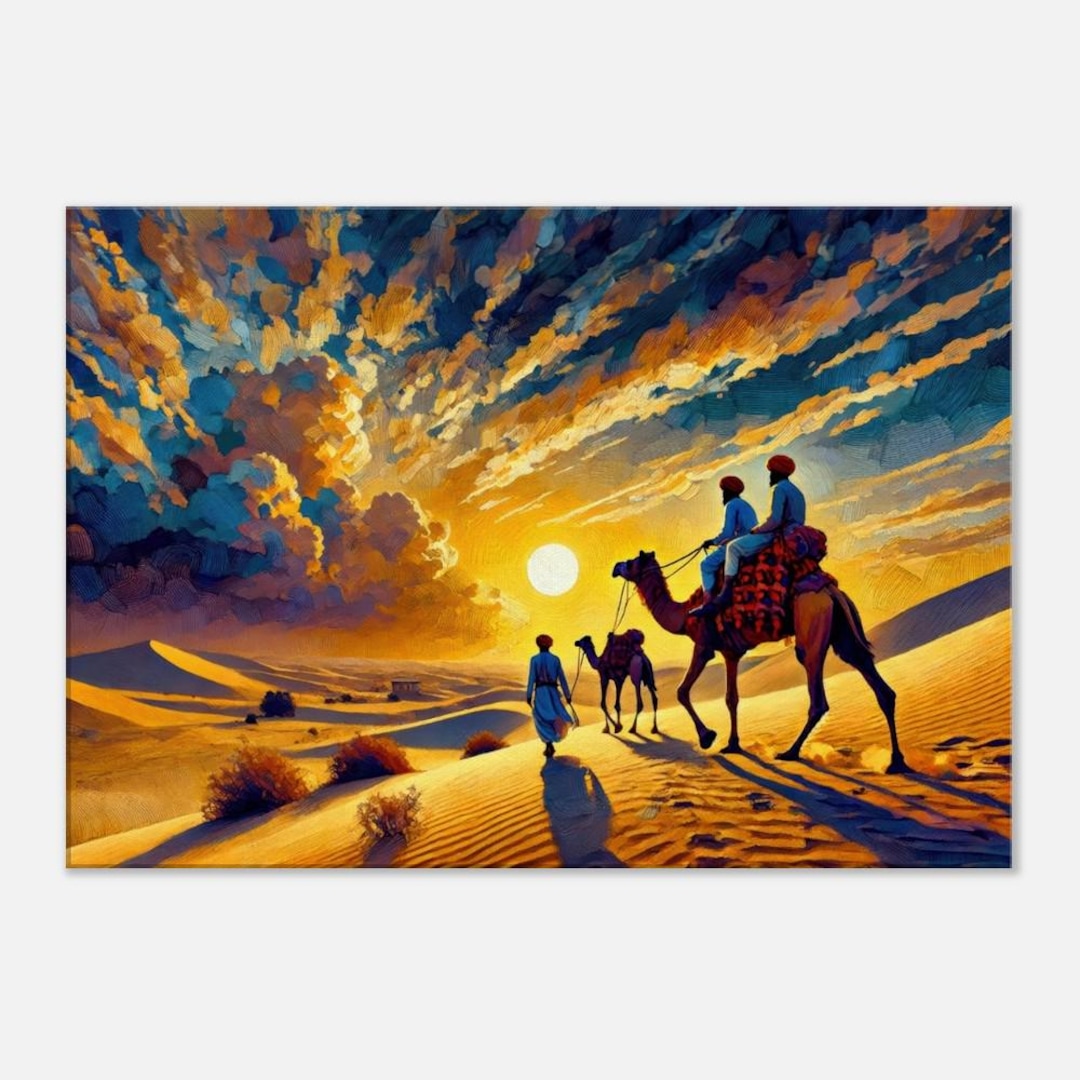 Evening Thar Desert Riders Canvas Print, Rajasthan India Heritage Gift ...