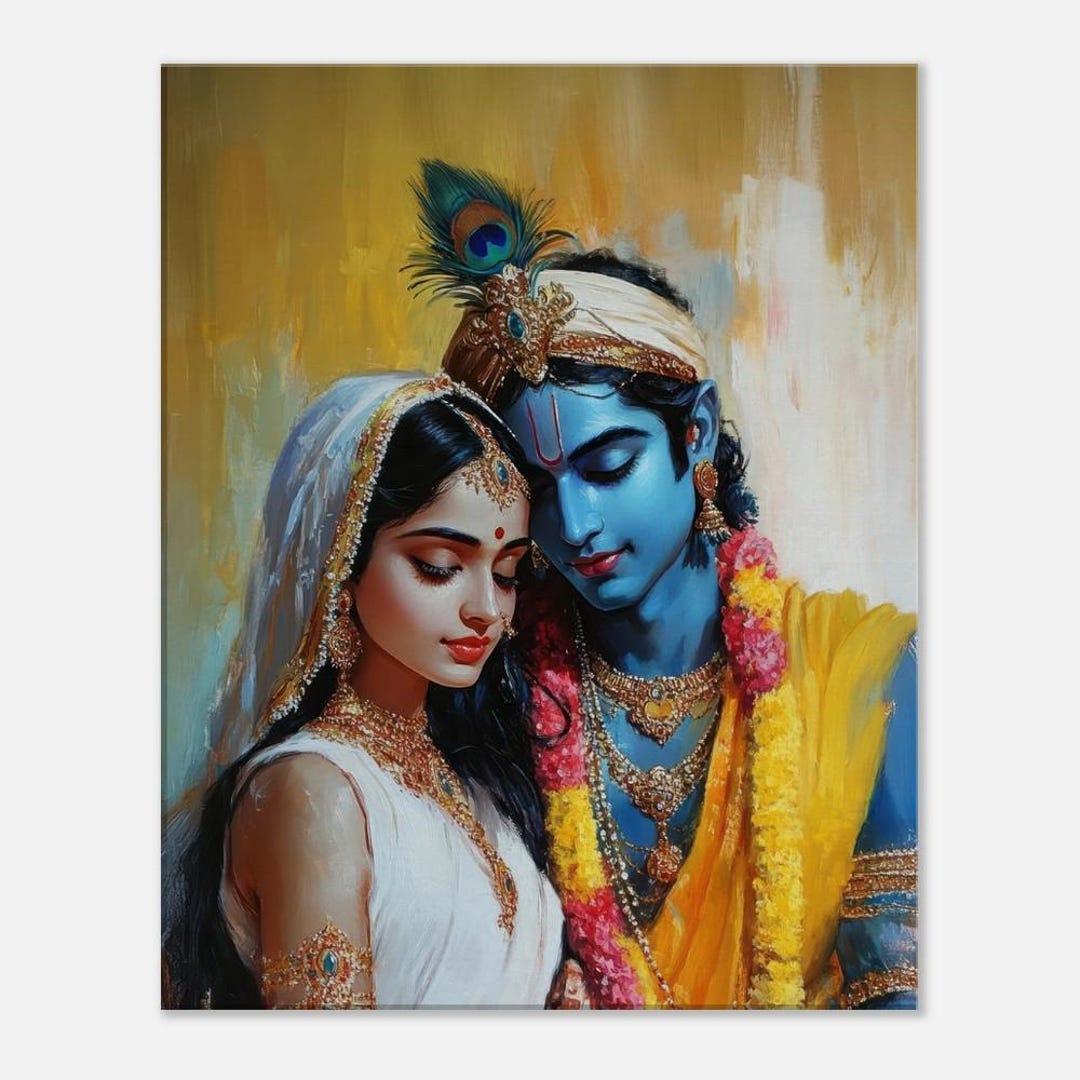 Lord Krishna and Queen Rukmini Portrait Canvas Print, Wall Art Home ...