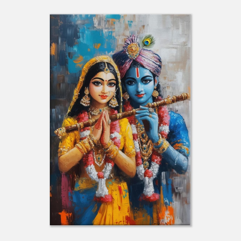 Lord Krishna and Radha Neo Folk Portrait Canvas Print, Wall Art Home ...