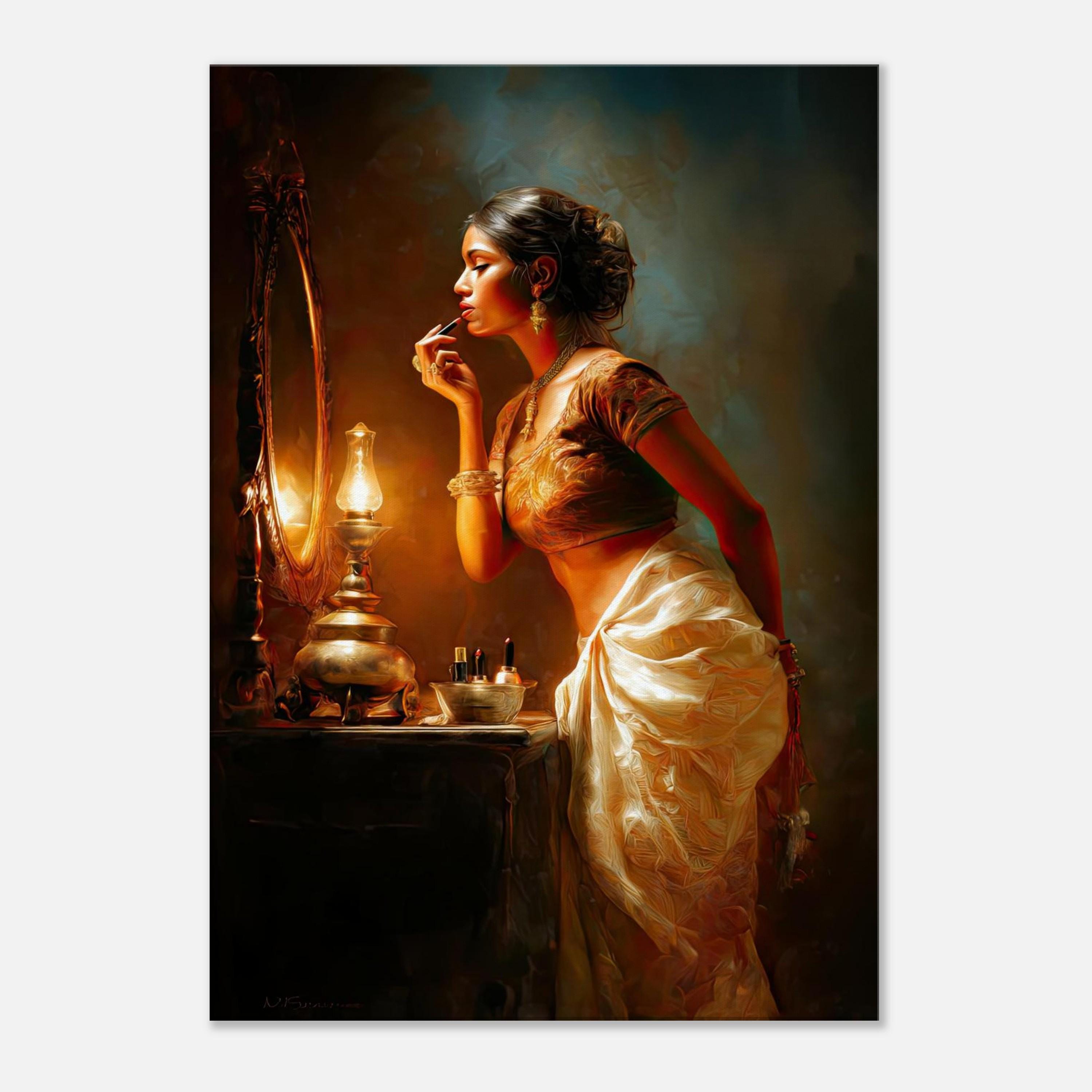 Pretty Indian Woman Dressing up in a Warm Glow Canvas Print, Wall Art ...