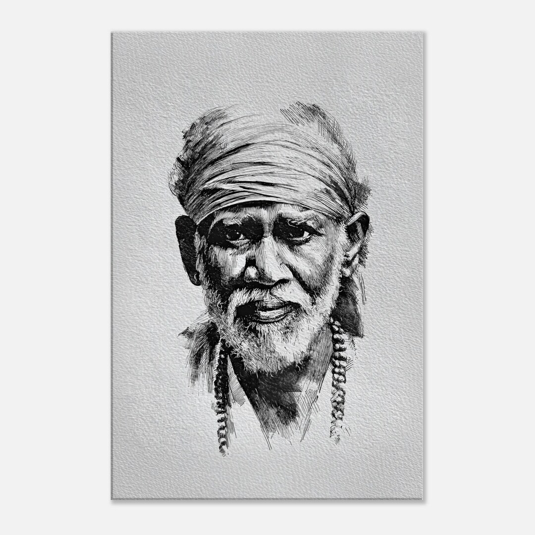 Shirdi Sai Baba Sketch Canvas Print, Wall Art Home Office Temple Studio ...