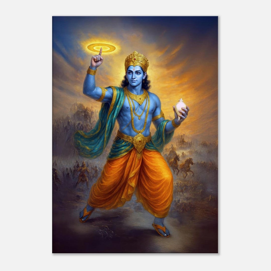 Lord Krishna With the Sudarshan Chakra on the Kurukshetra Battlefield ...