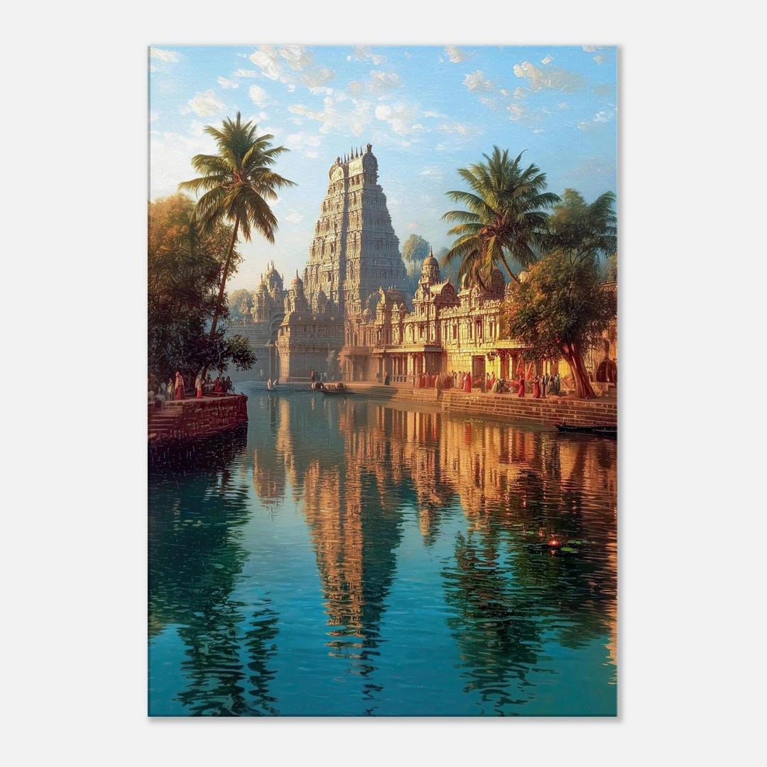 South India Temple Lakeside Temple Complex Canvas Print, Wall Art Home ...