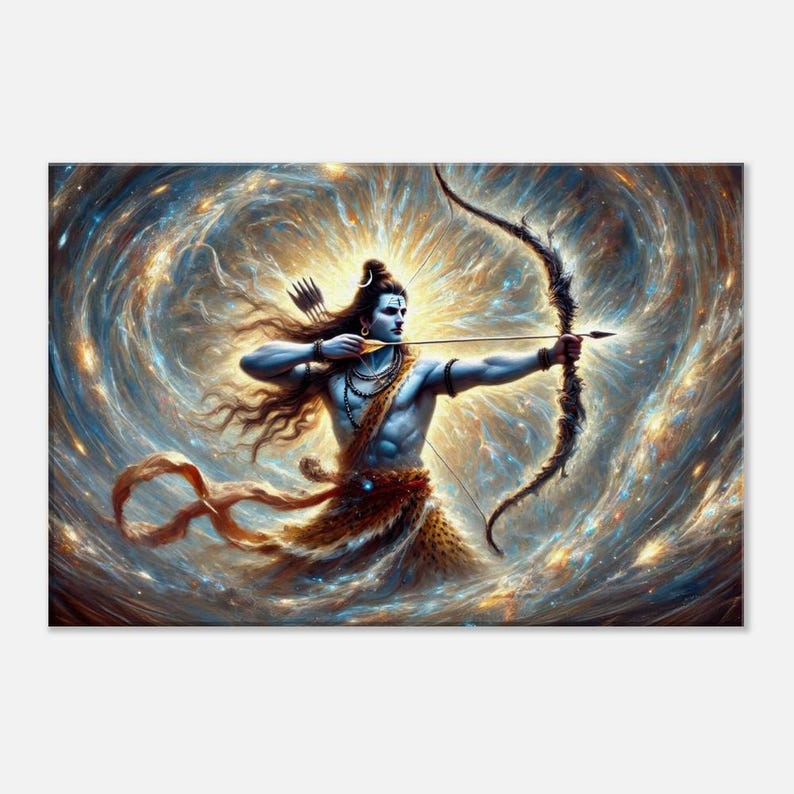 Celestial Lord Shiva With Pinaka Bow Canvas Art Print, Cosmic Energy ...