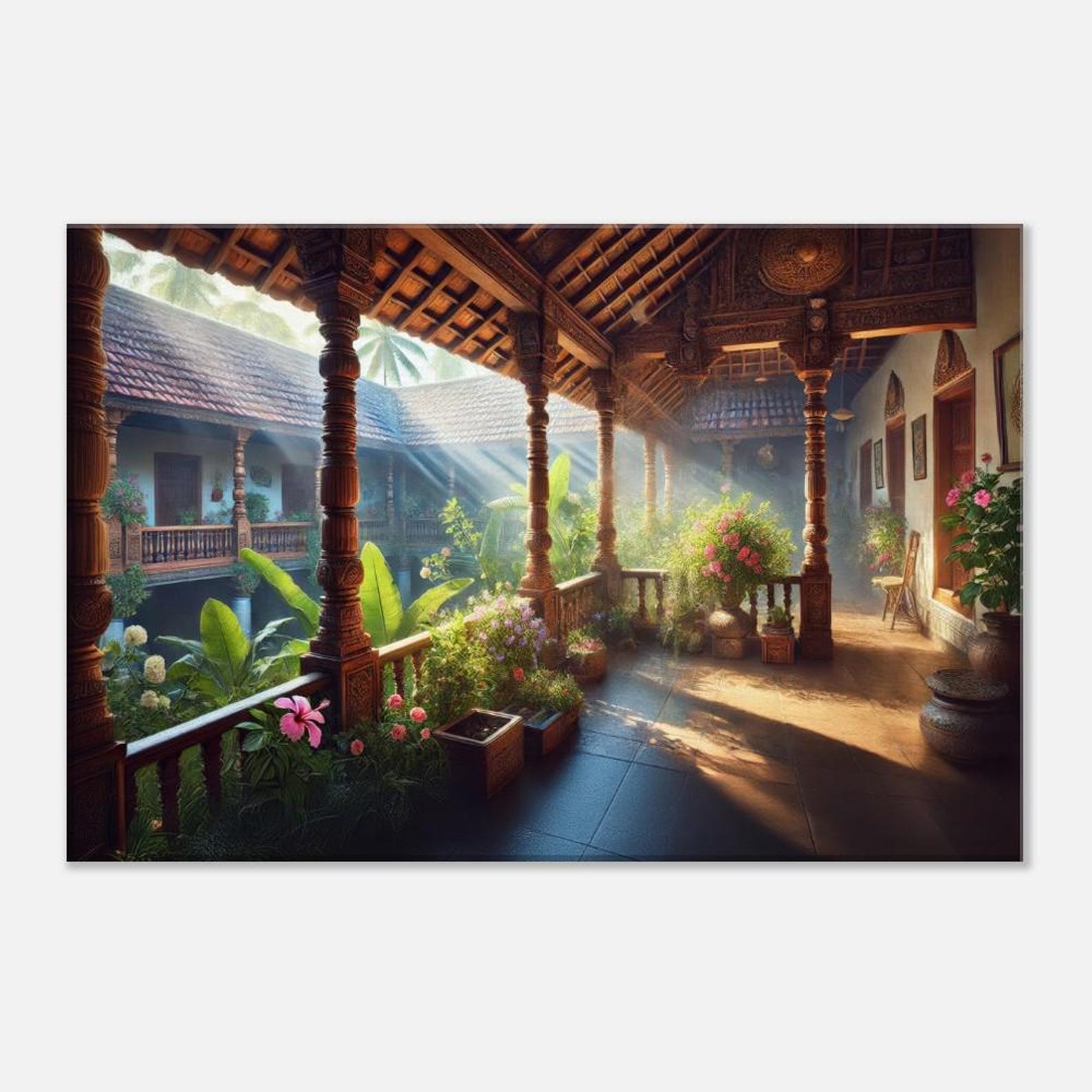 Kerala Traditional Home Courtyard Canvas Print, Indian Wall Art Home ...