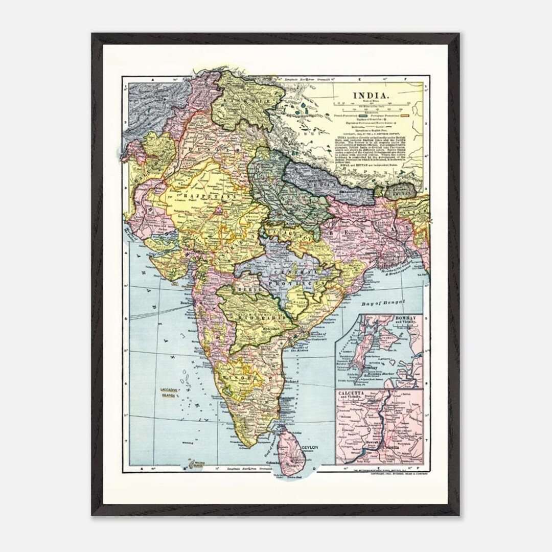 Map of British India 1903, Premium Wooden Framed Poster Premium Matte ...