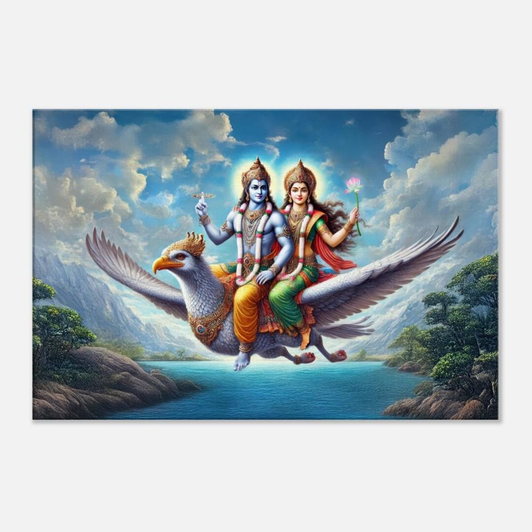 Lord Vishnu and Lakshmi on Garuda Canvas Print, Lakshmi Narayana Hindu ...