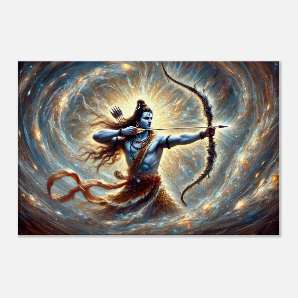Celestial Lord Shiva With Pinaka Bow Canvas Art Print, Cosmic Energy ...