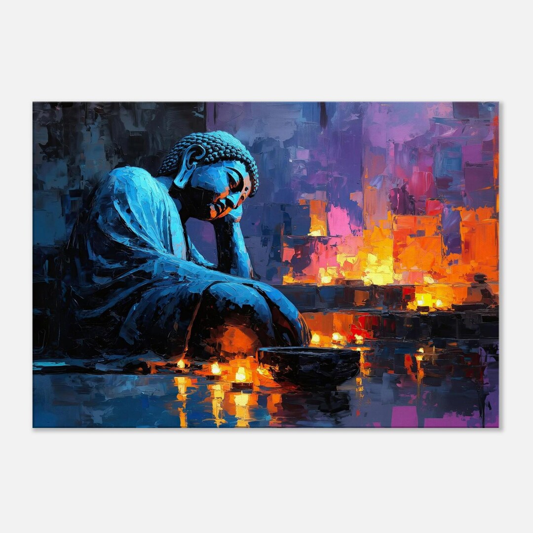 Contemplative Serene Buddha Shrine With Oil Lamps Canvas Print ...