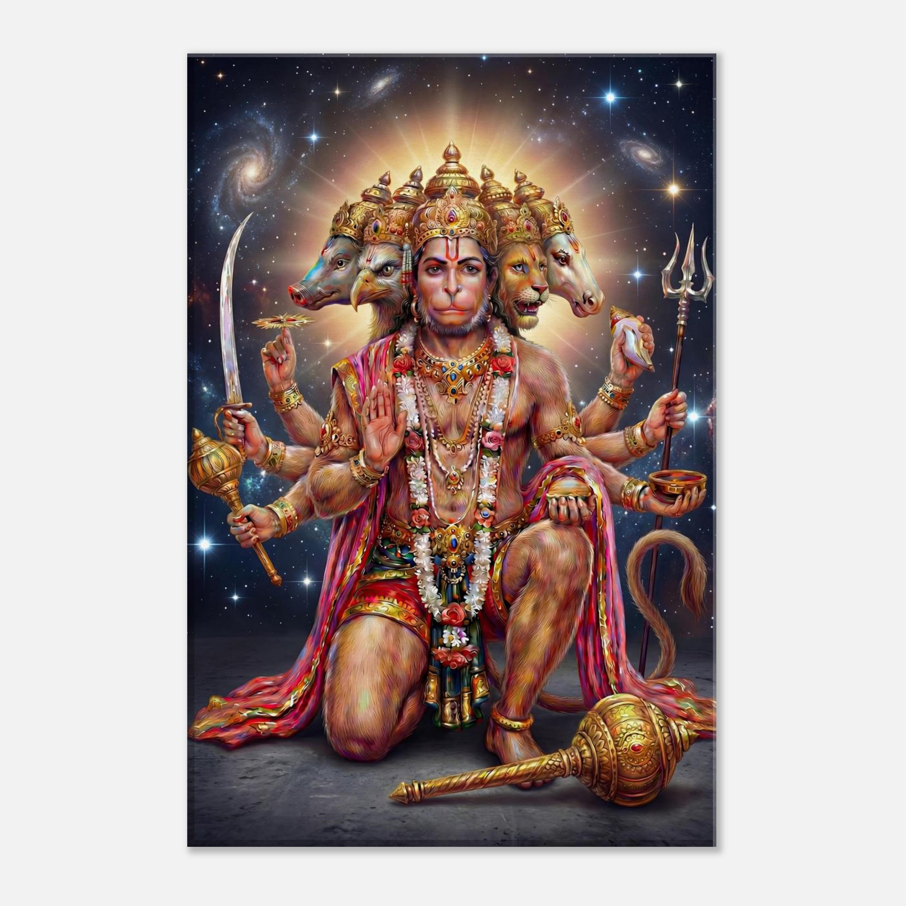Panchamukhi Lord Hanuman Canvas Print, Grunge Wall Art Home Office ...