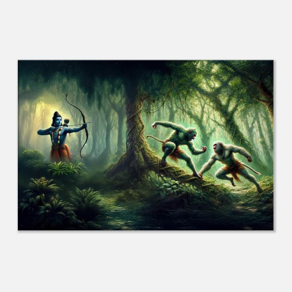Lord Rama About to Release an Arrow While Vali Fights Sugriva Canvas ...