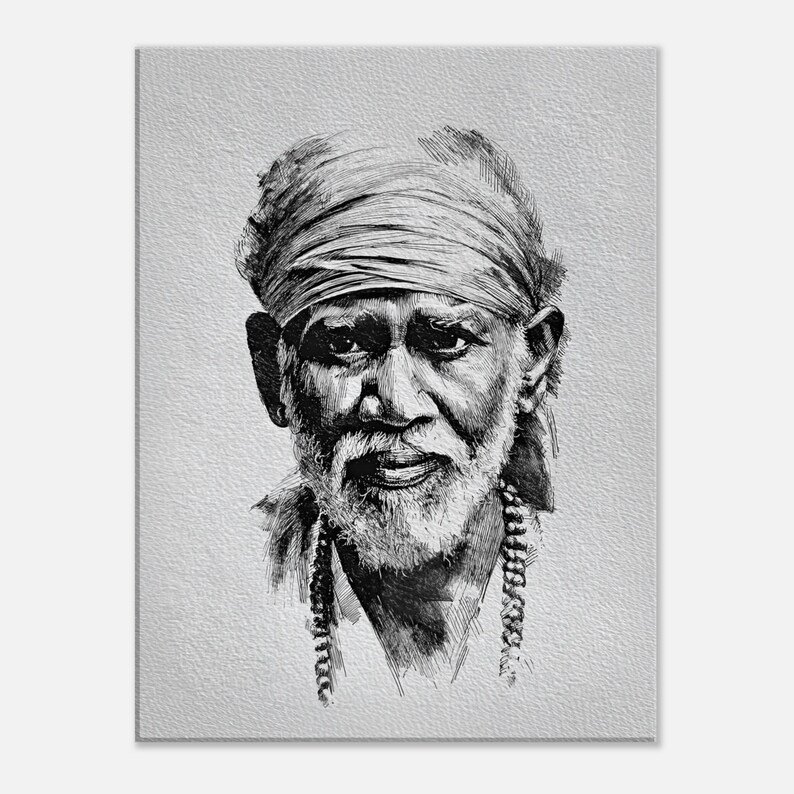 Shirdi Sai Baba Sketch Canvas Print, Wall Art Home Office Temple Studio ...