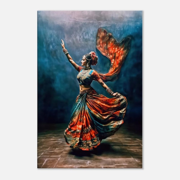 Canvas Art Print of Dancing Indian Woman, Ethnic Heritage Gift Idea ...