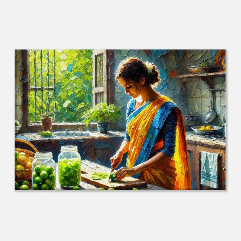 Indian Woman Preparing a Lime Pickle Canvas Print, Wall Art Home Studio ...