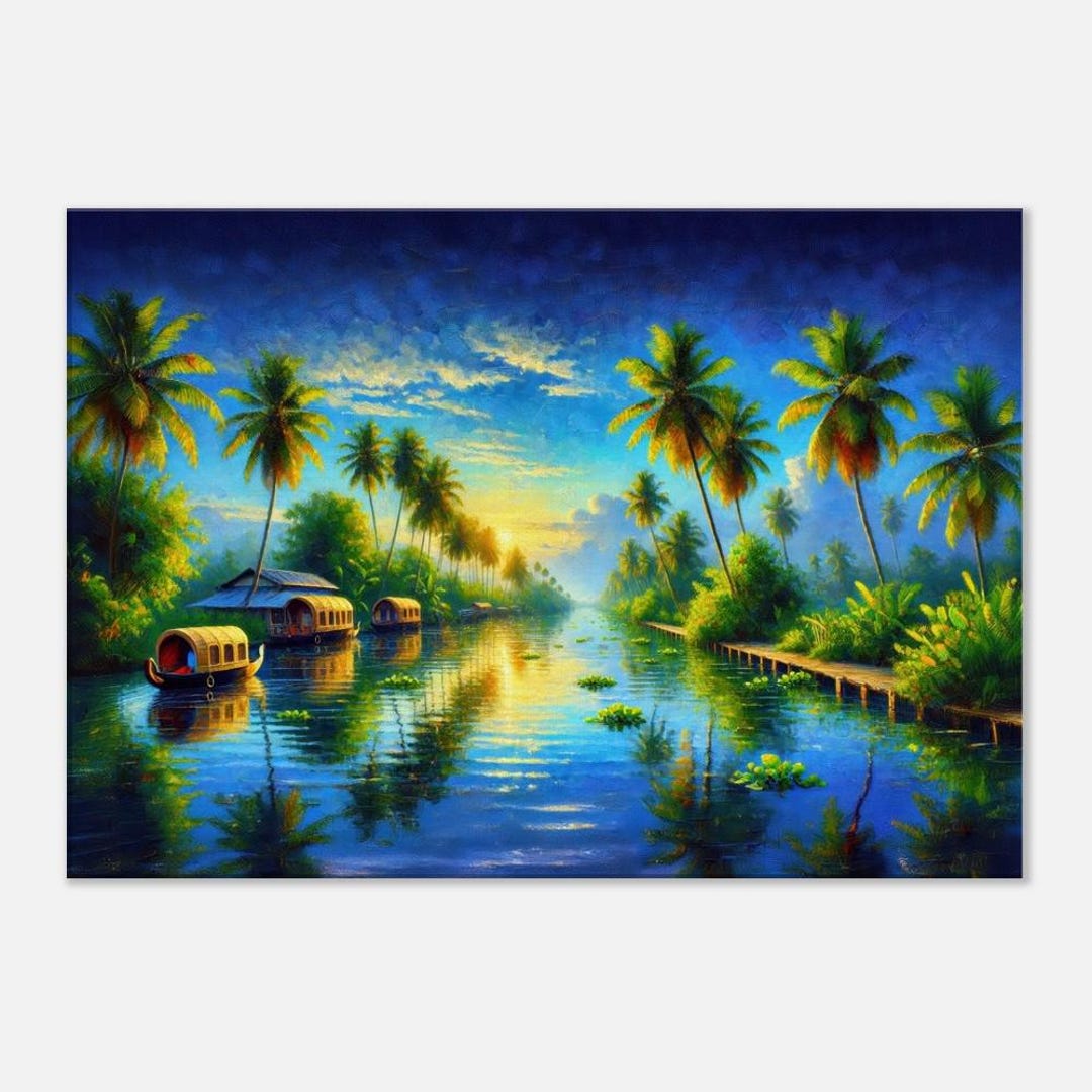 Alleppey Backwaters Dawn Canvas Print, Kerala Landscape, Home Office ...