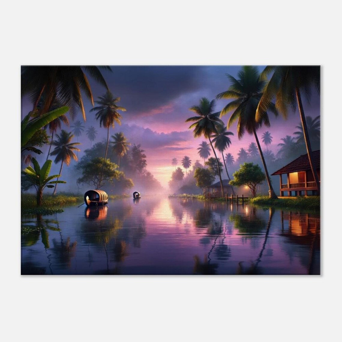 Kerala Backwater Scene at Dawn Canvas Print, Home Office Living Room ...