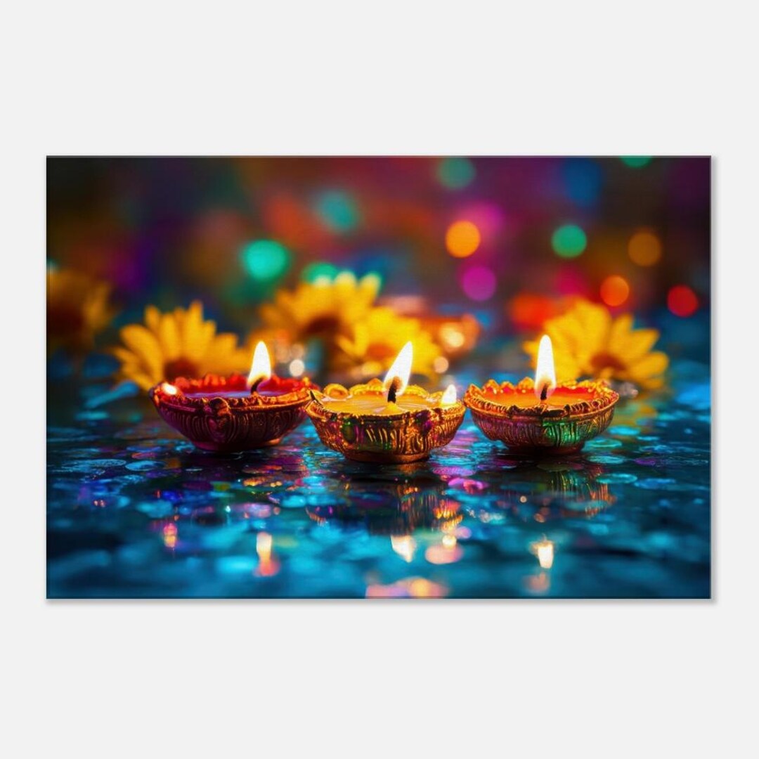 Colorful Diwali Diyas Canvas Print, Wall Art Home Office Festival ...