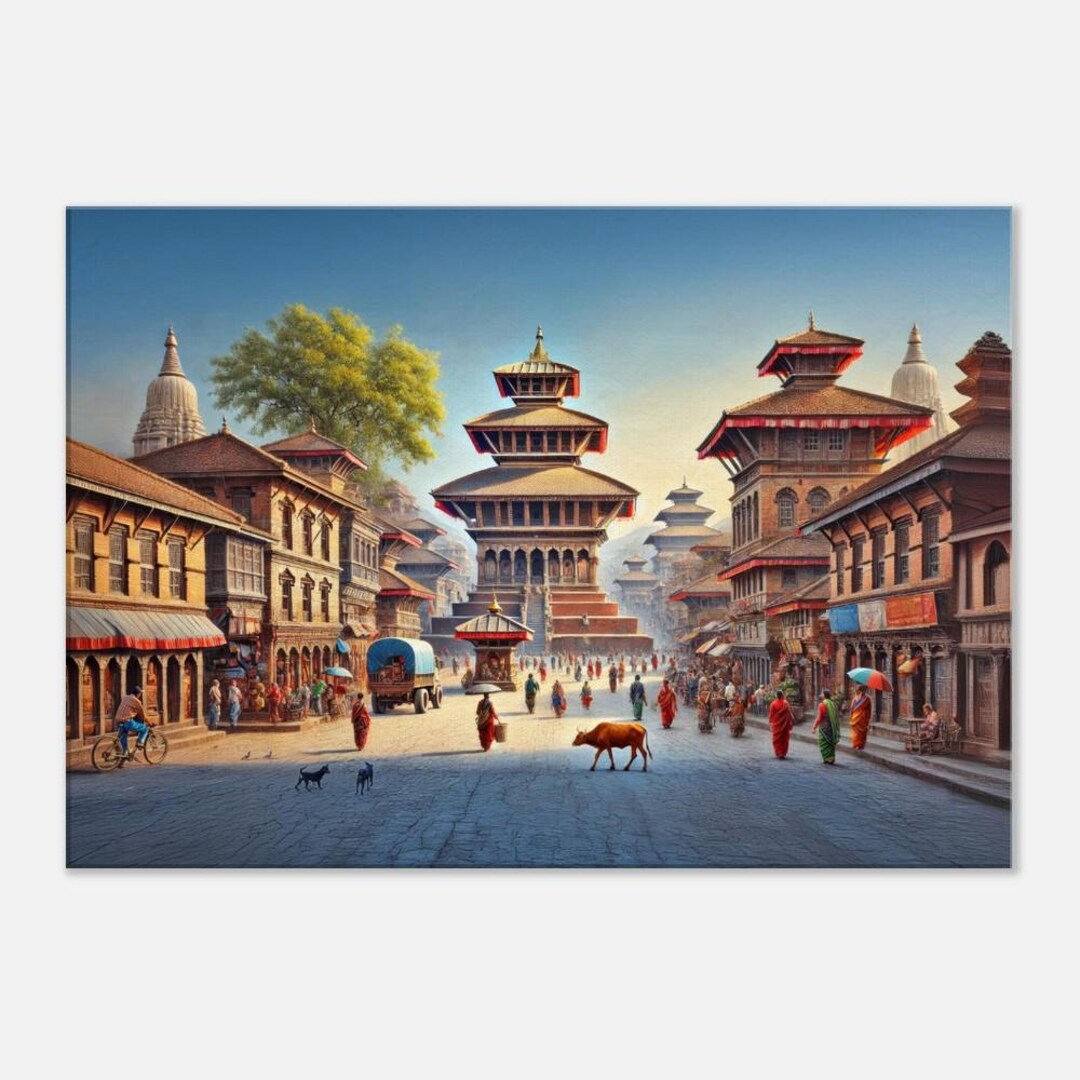 Canvas Art Print Nepal Temple Town Scene, Home Office Wall Decor ...