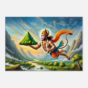 Lord Hanuman Flying With the Dronagiri Mountain Canvas Print, Sanjivani ...