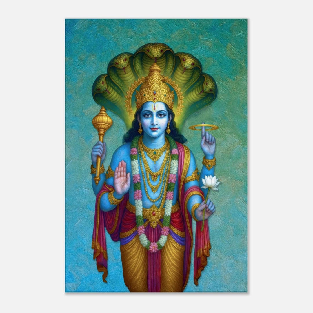 Lord Vishnu and Sheshnag Portrait Canvas Print, Wall Art Home Office ...