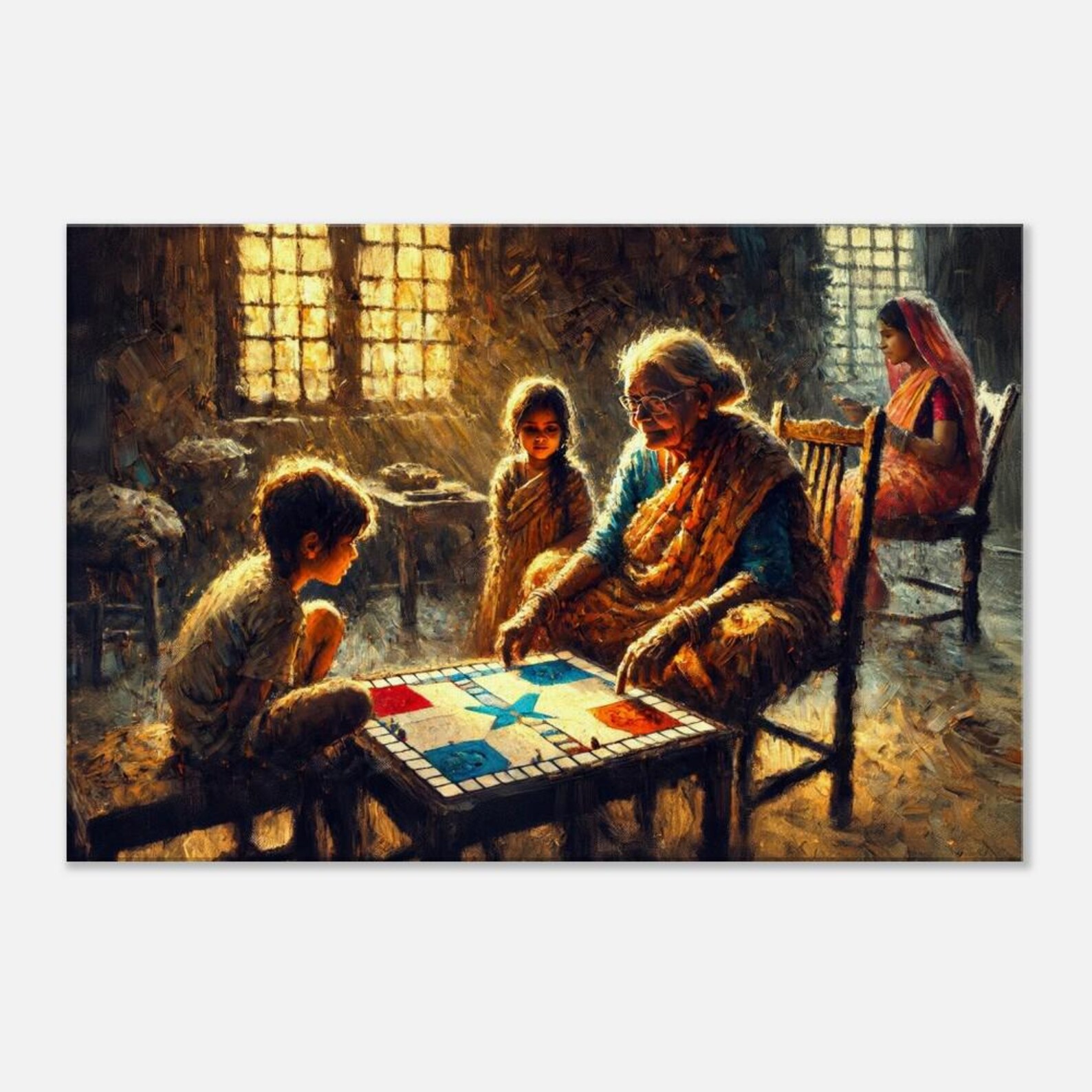 Canvas Art Print, Indian Grandmother Playing a Board Game With Her ...