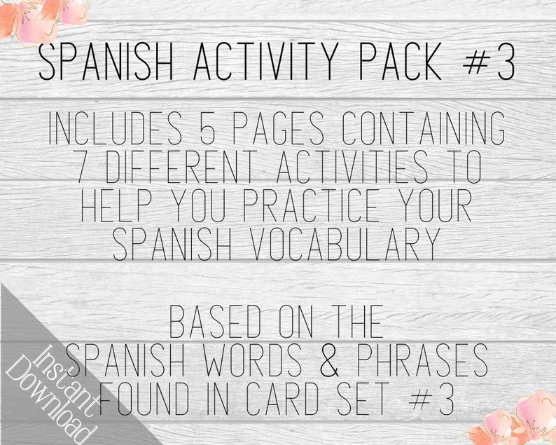 Learning Spanish Activity Pack #3, Printable Spanish Practice ...