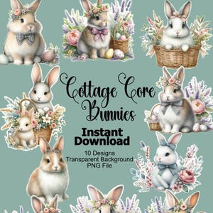 10 Cottagecore Bunny Digital Downloads - Adorable Floral Bunny Pngs ...