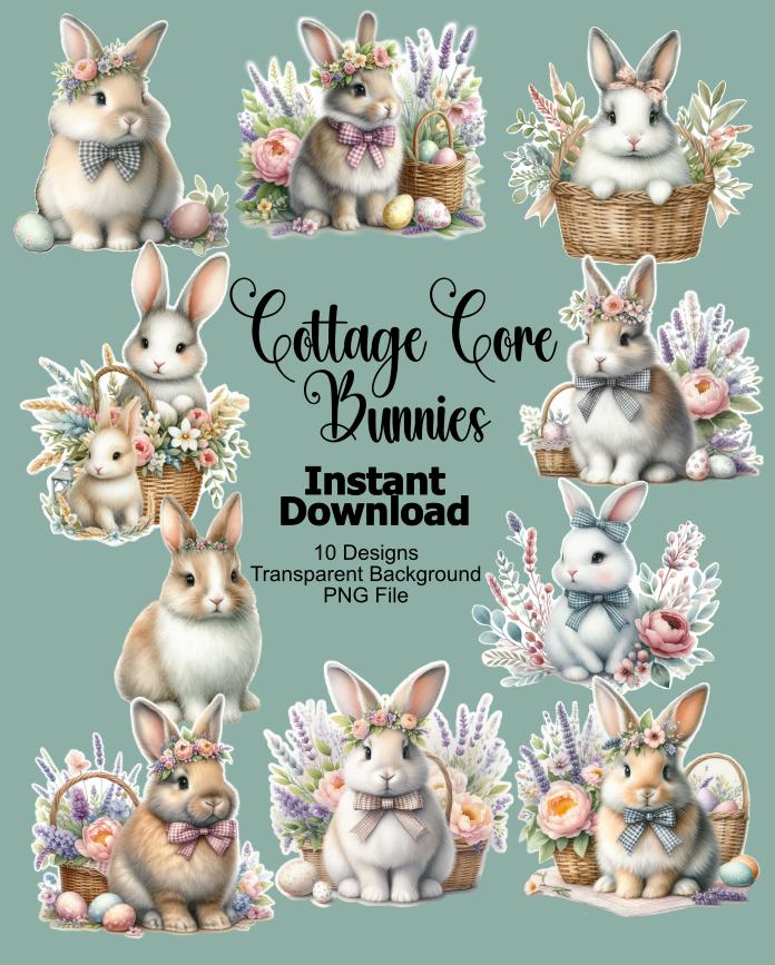10 Cottagecore Bunny Digital Downloads - Adorable Floral Bunny Pngs ...