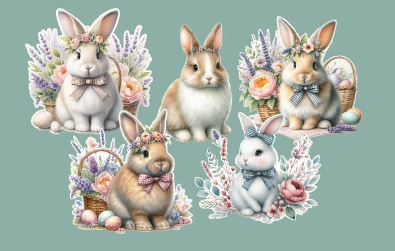 10 Cottagecore Bunny Digital Downloads - Adorable Floral Bunny Pngs ...