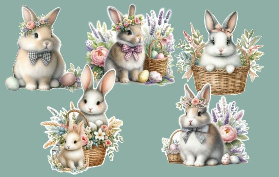 10 Cottagecore Bunny Digital Downloads - Adorable Floral Bunny Pngs ...