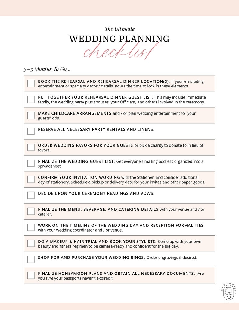 Wedding Checklist To-do Timeline - Etsy