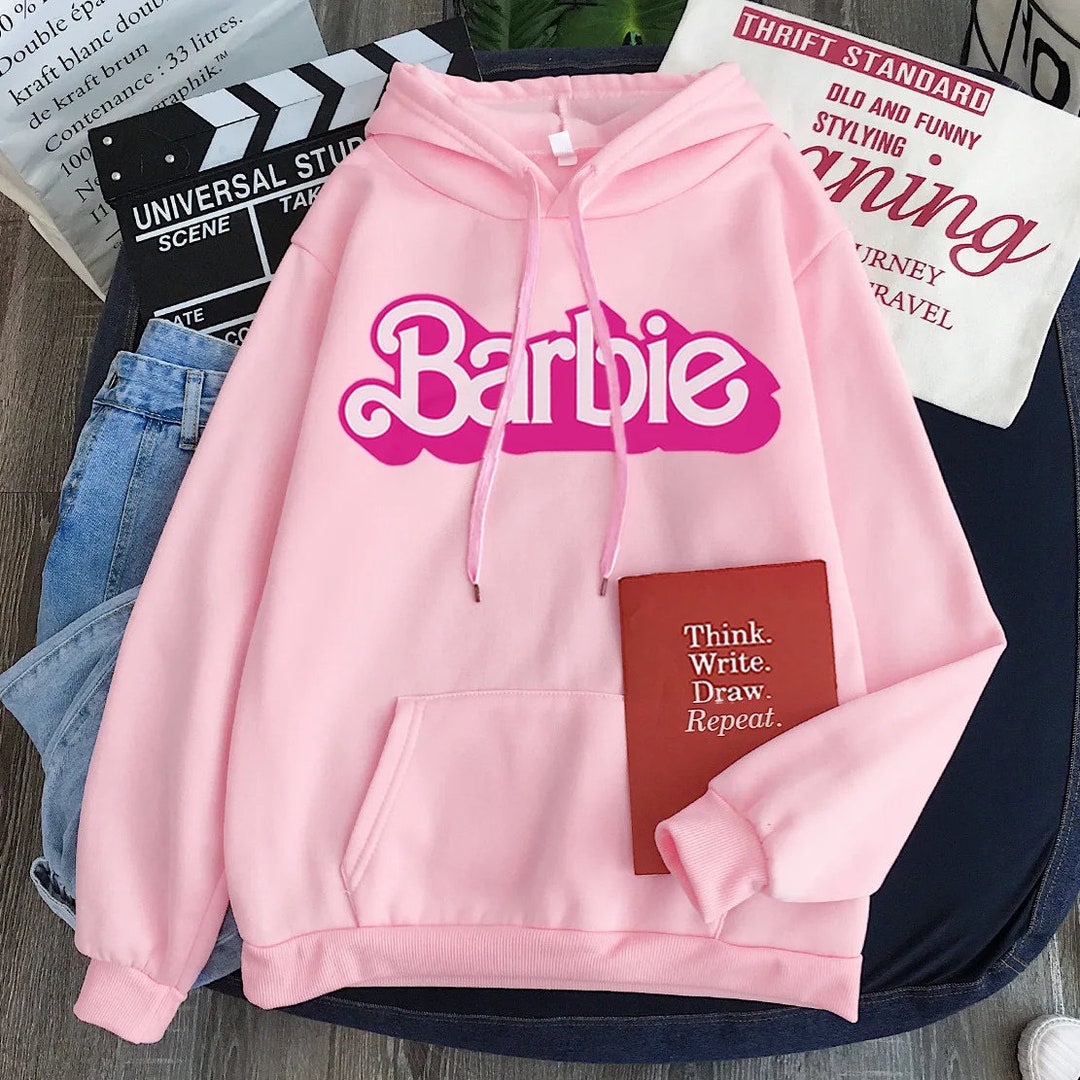 Barbie Hoodie Fashion Kawaii Pink Printed Hoodie Long Sleeve Casual ...
