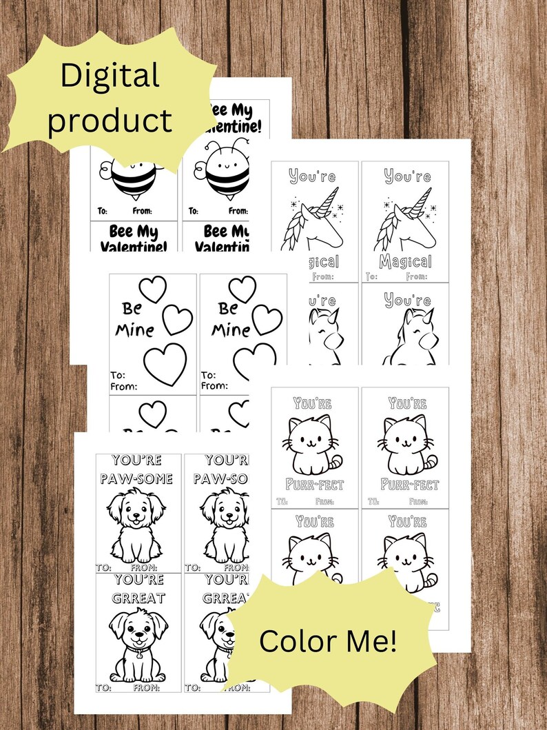 Valentine's Day Cards Color Me Printable Cards Digital Product - Etsy