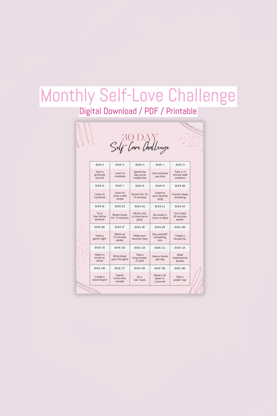 Self Love Calendar / Home and Family / Self Love / Challenge / 30 Day ...