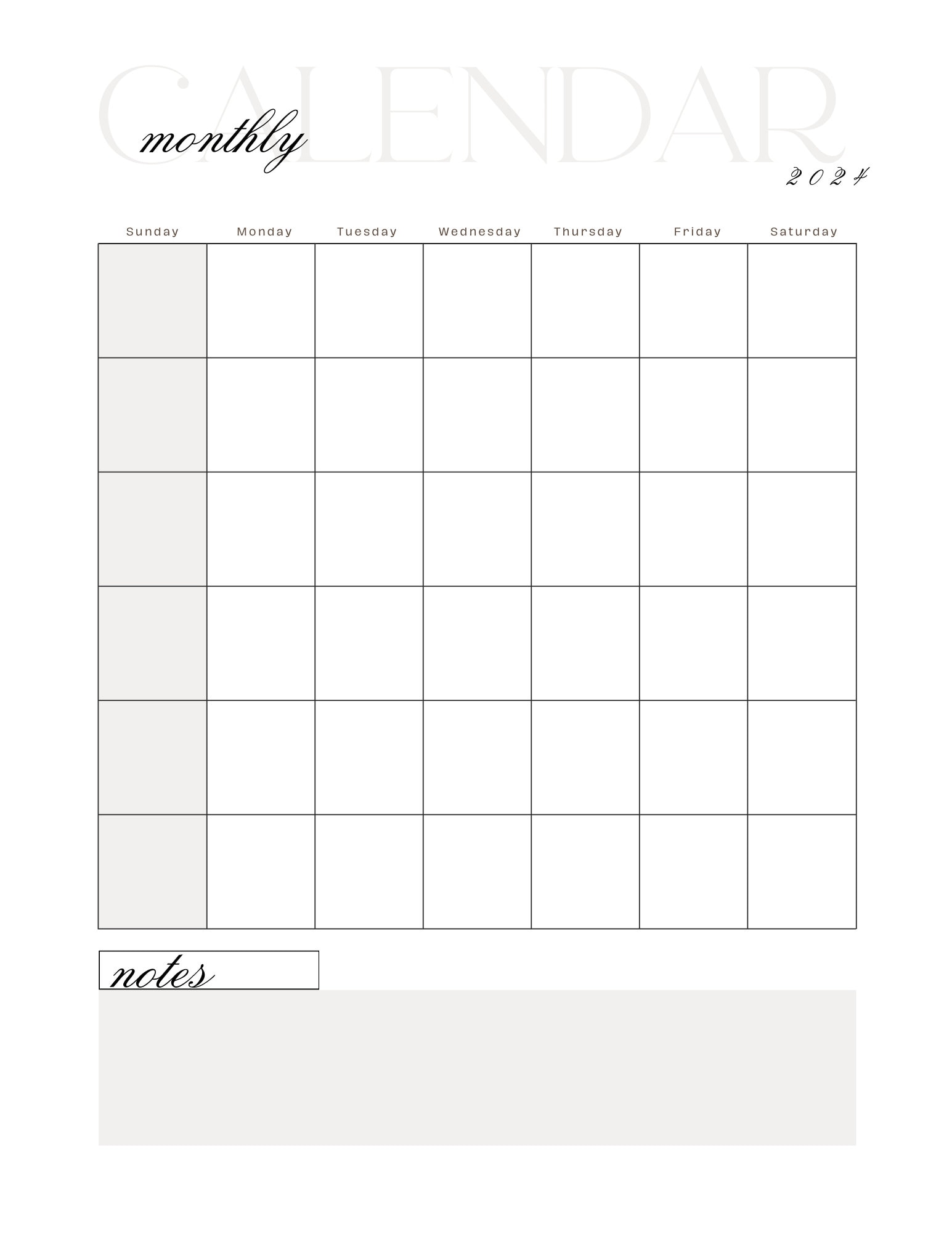 2024 Monthly CALENDAR / Yearly Calendar / Digital Calendar / Printable ...
