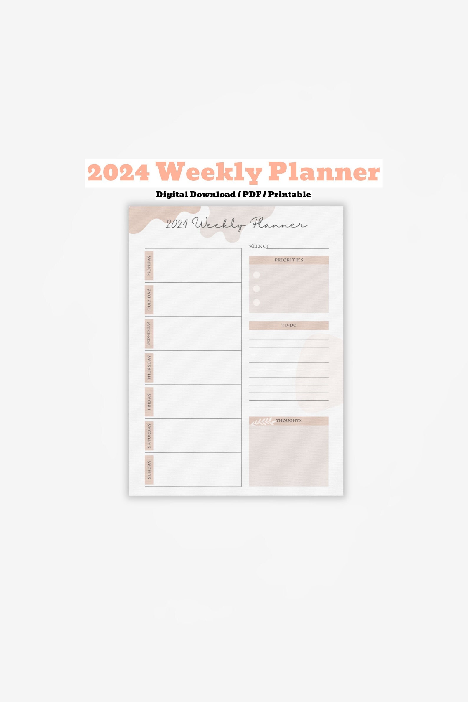 2024 WEEKLY PLANNER / Planning / Calendar / Printable Calendar ...
