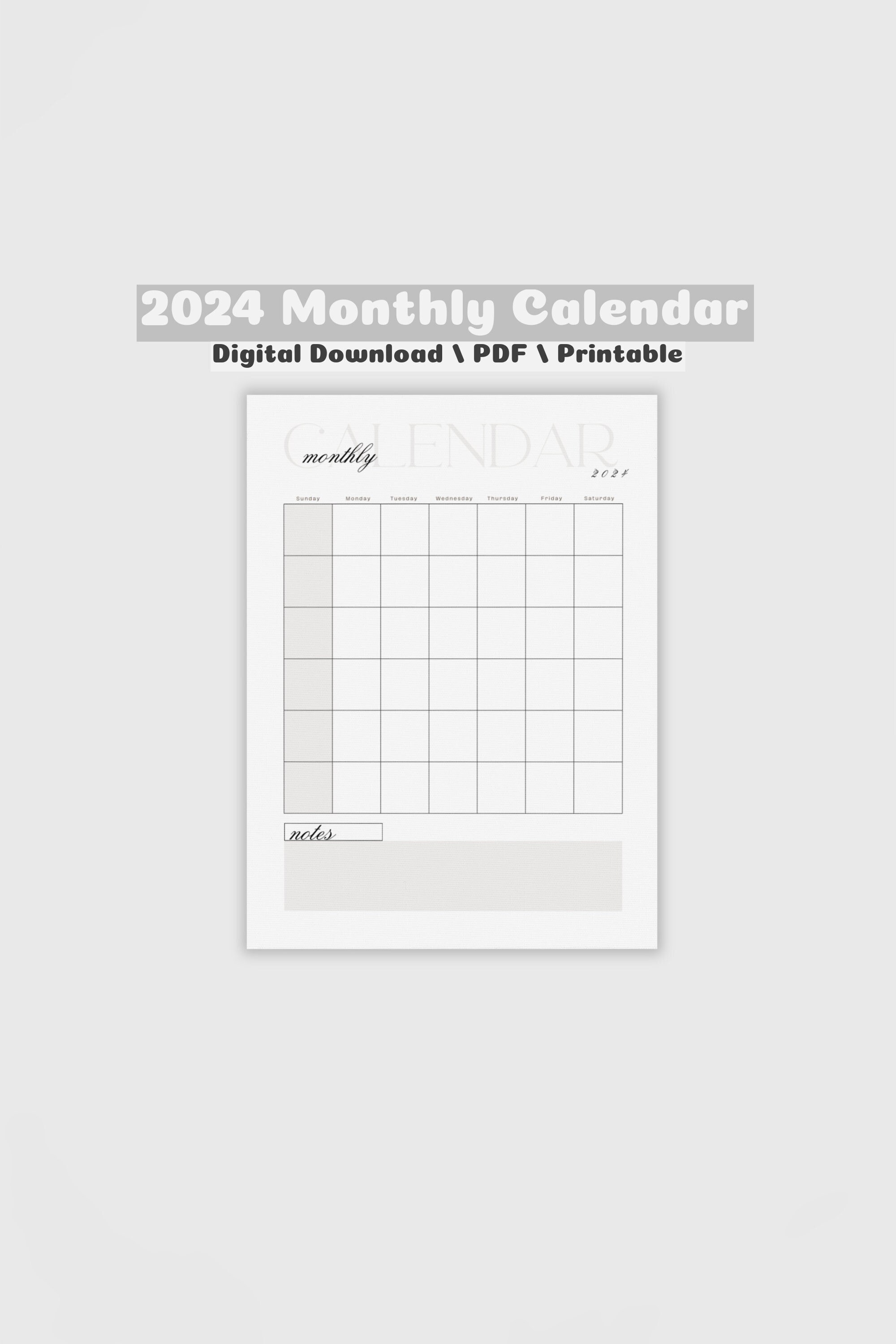 2024 Monthly CALENDAR / Yearly Calendar / Digital Calendar / Printable ...