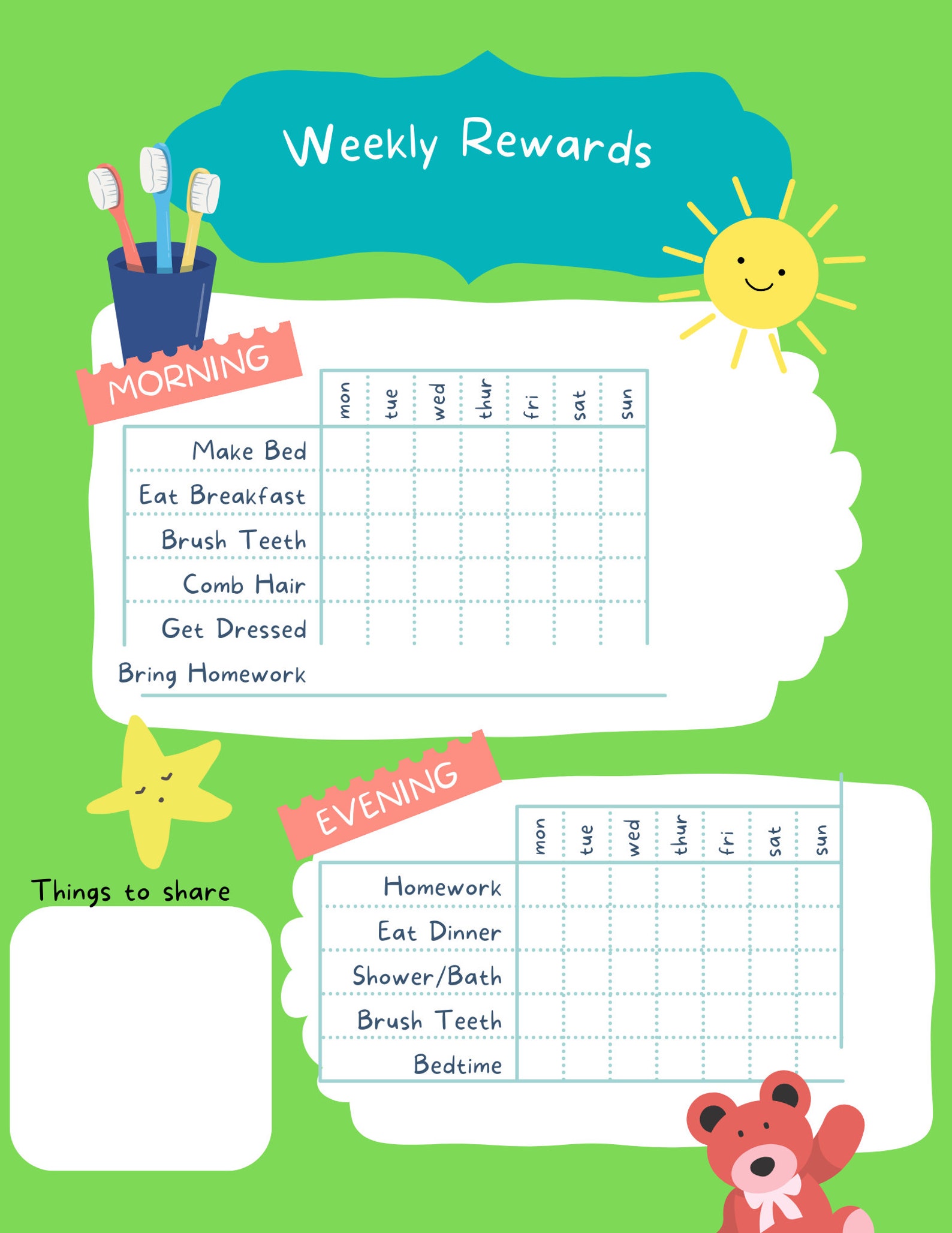 KIDS Weekly Chart / Weekly Kids Tracker / Planner / Chores / Rewards ...