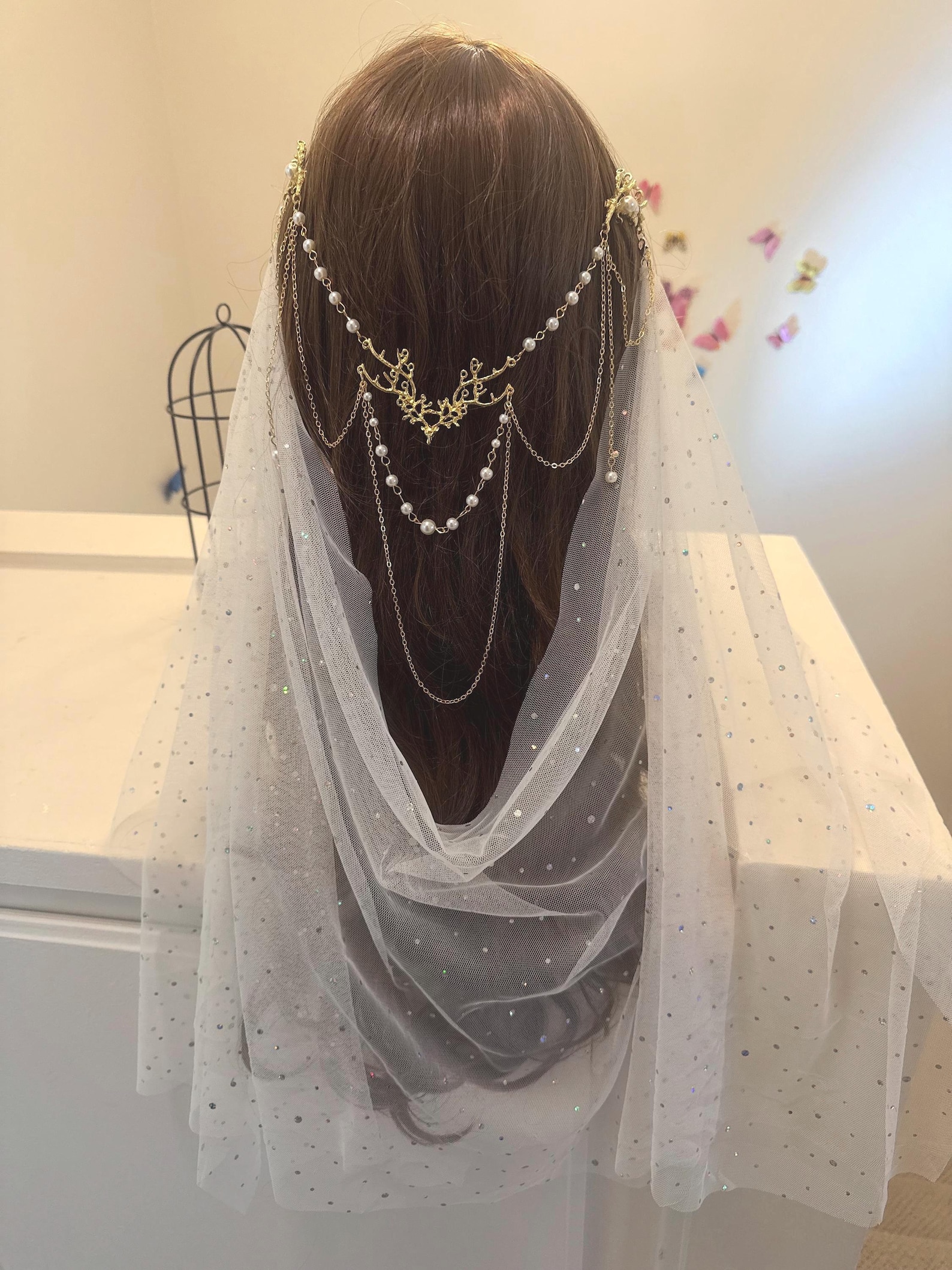 Bridal Leaf Vintage Pearls Hair Comb, Bridal Hair Chain, Deer Wedding ...