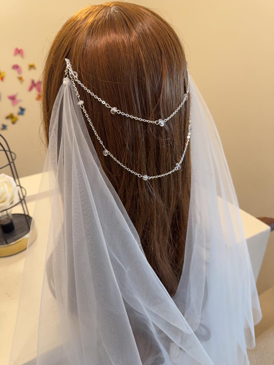 Boho Simple Hair Chain Draped Veil Wedding Hair Pins, White Bridal Hair ...