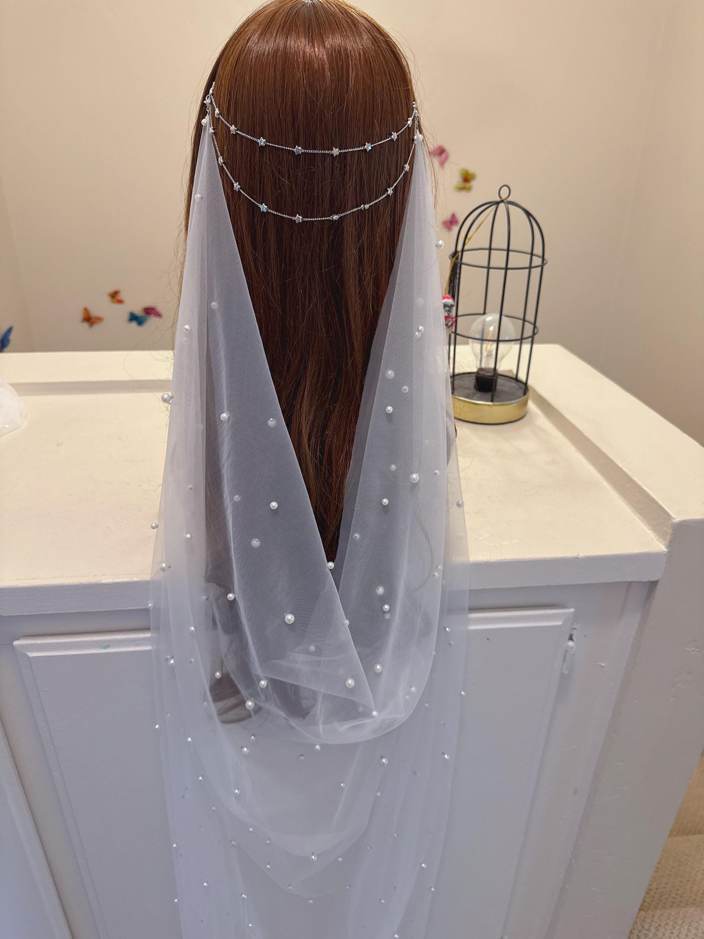 Boho Star Silver Hair Chain, Wedding Draped Veil With Pearls - Etsy