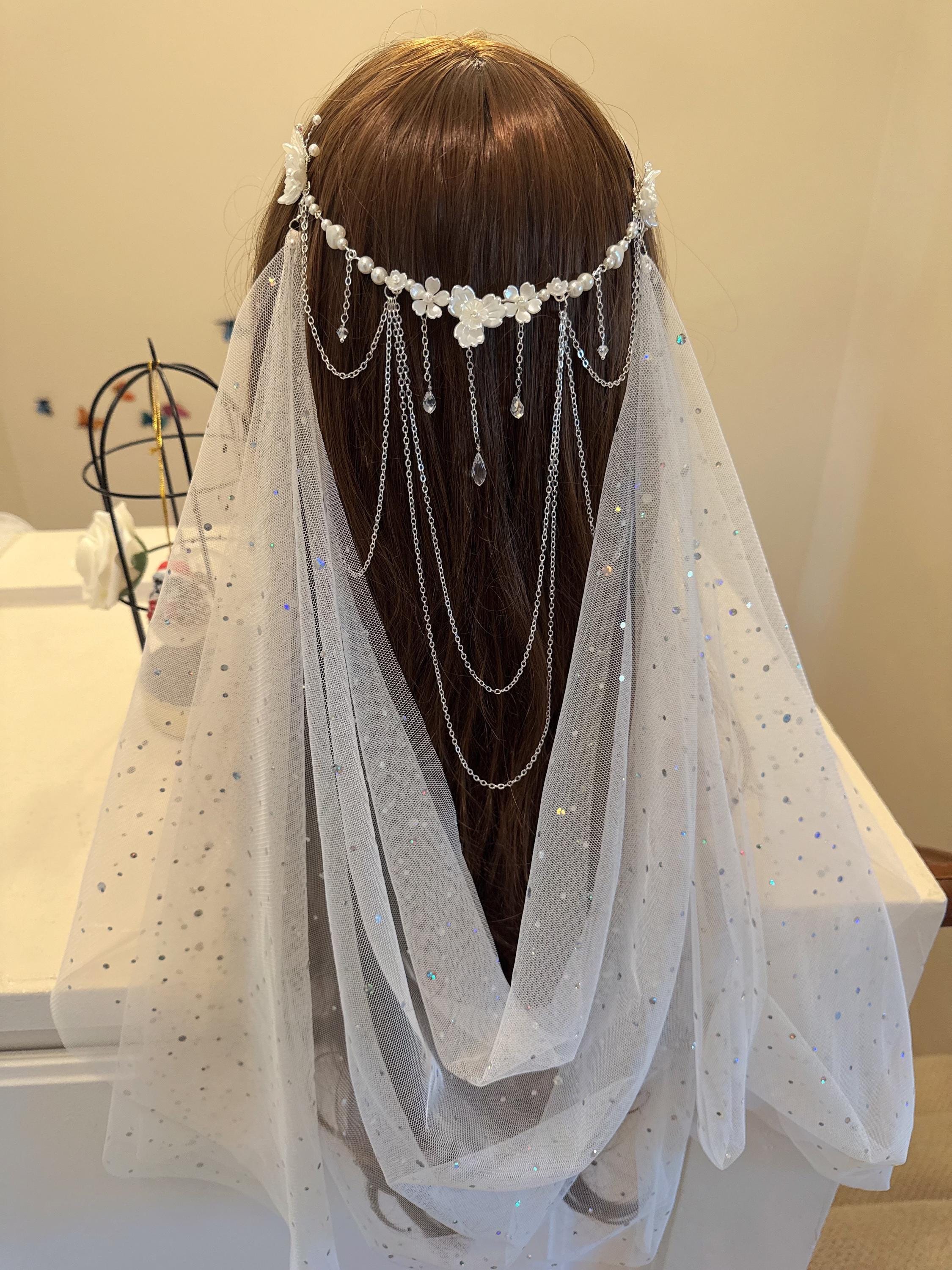 Bridal Pearl Hair Chain, Vintage Sakura Flower Headpiece, Wedding Veil ...