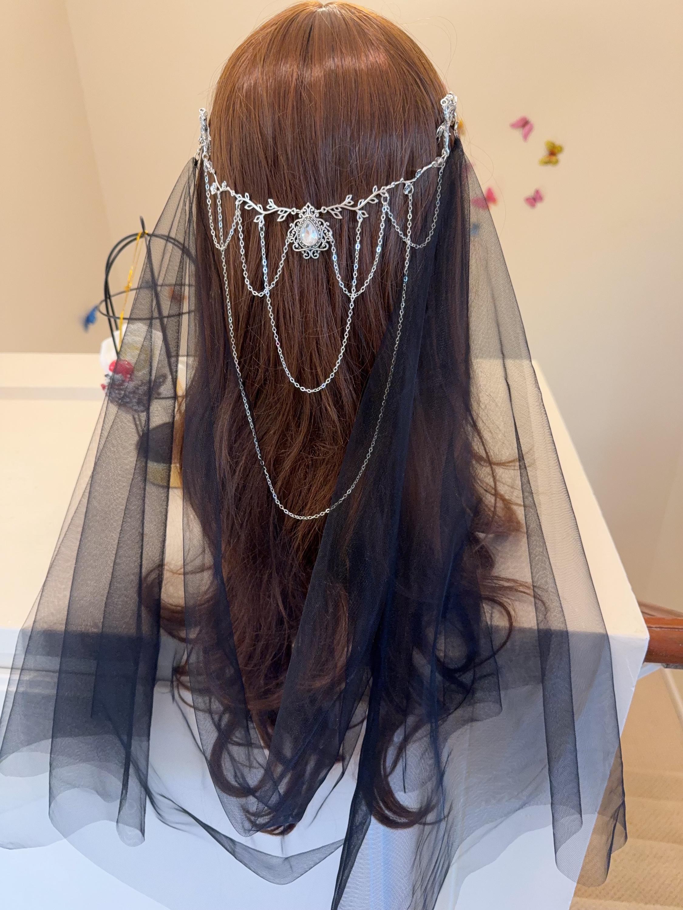 Bridal Crystal Leaf Hair Comb, Ethereal Draped Veil Headpiece Elven ...