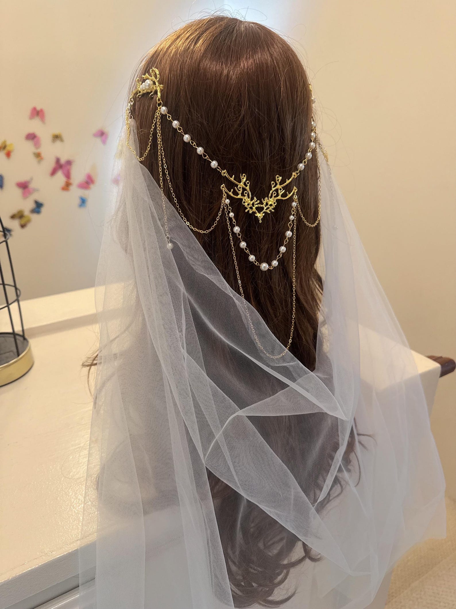 Bridal Leaf Vintage Pearls Hair Comb, Bridal Hair Chain, Deer Wedding ...