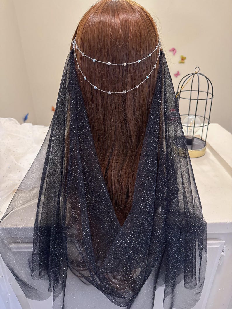 Boho Star Silver Hair Chain, Wedding Draped Veil With Pearls - Etsy