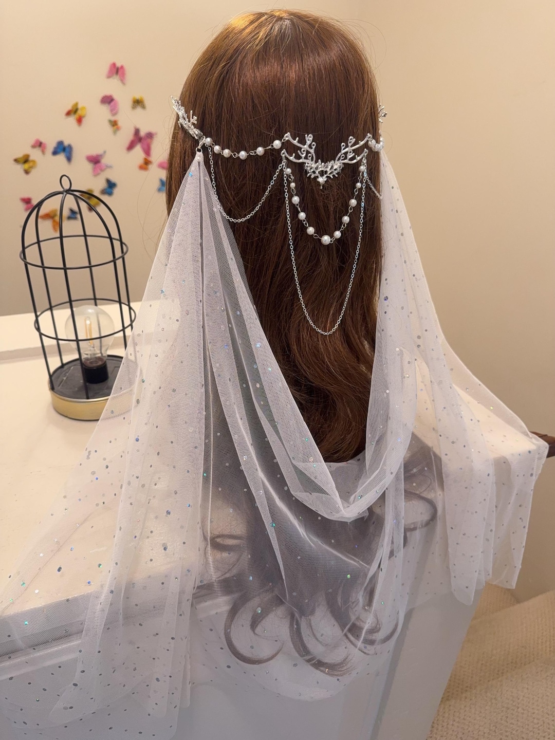 Bridal Pearl Hair Comb With Draped Veil, Leaf Headpiece - Etsy