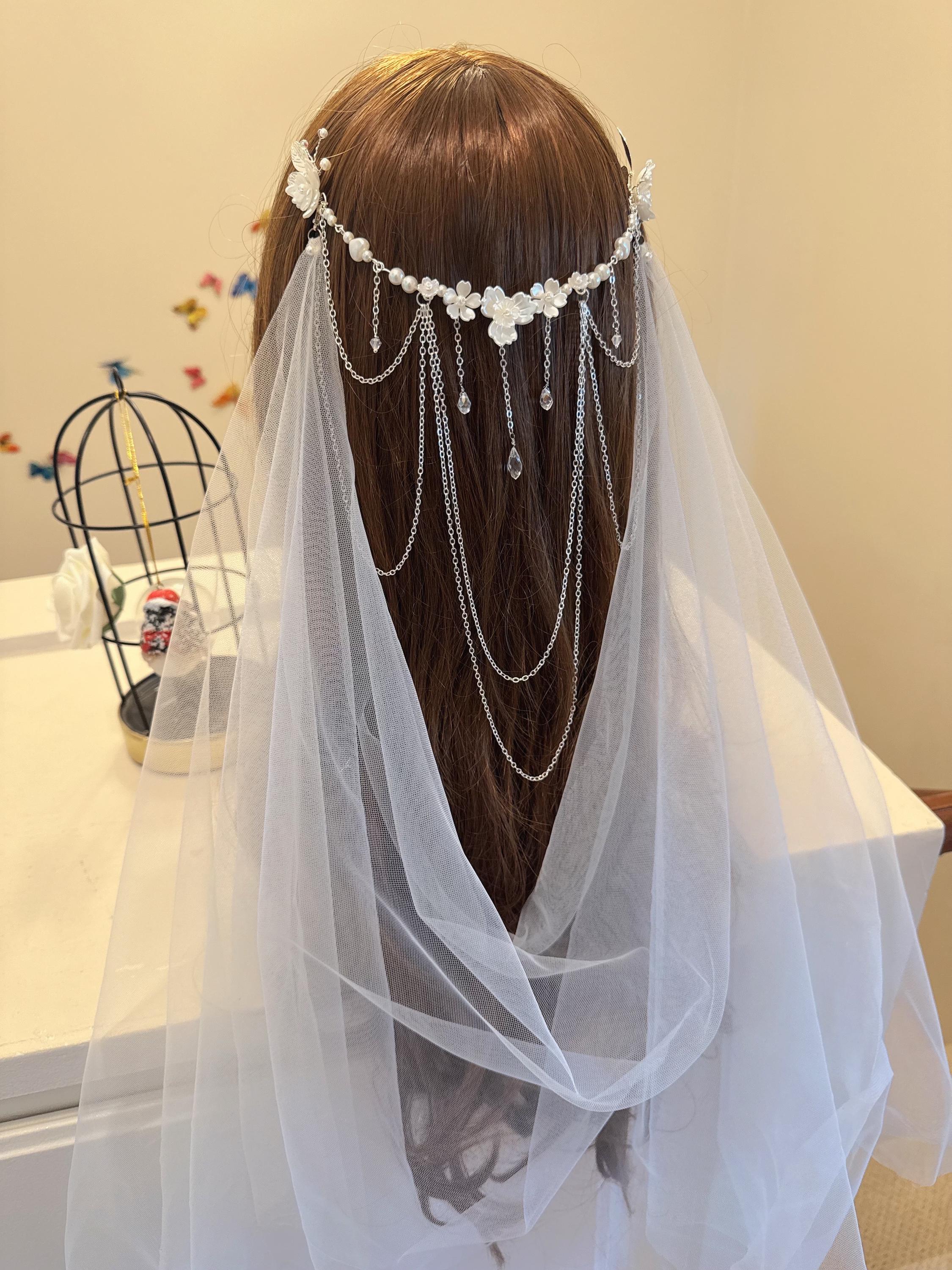 Bridal Pearl Hair Chain, Vintage Sakura Flower Headpiece, Wedding Veil ...