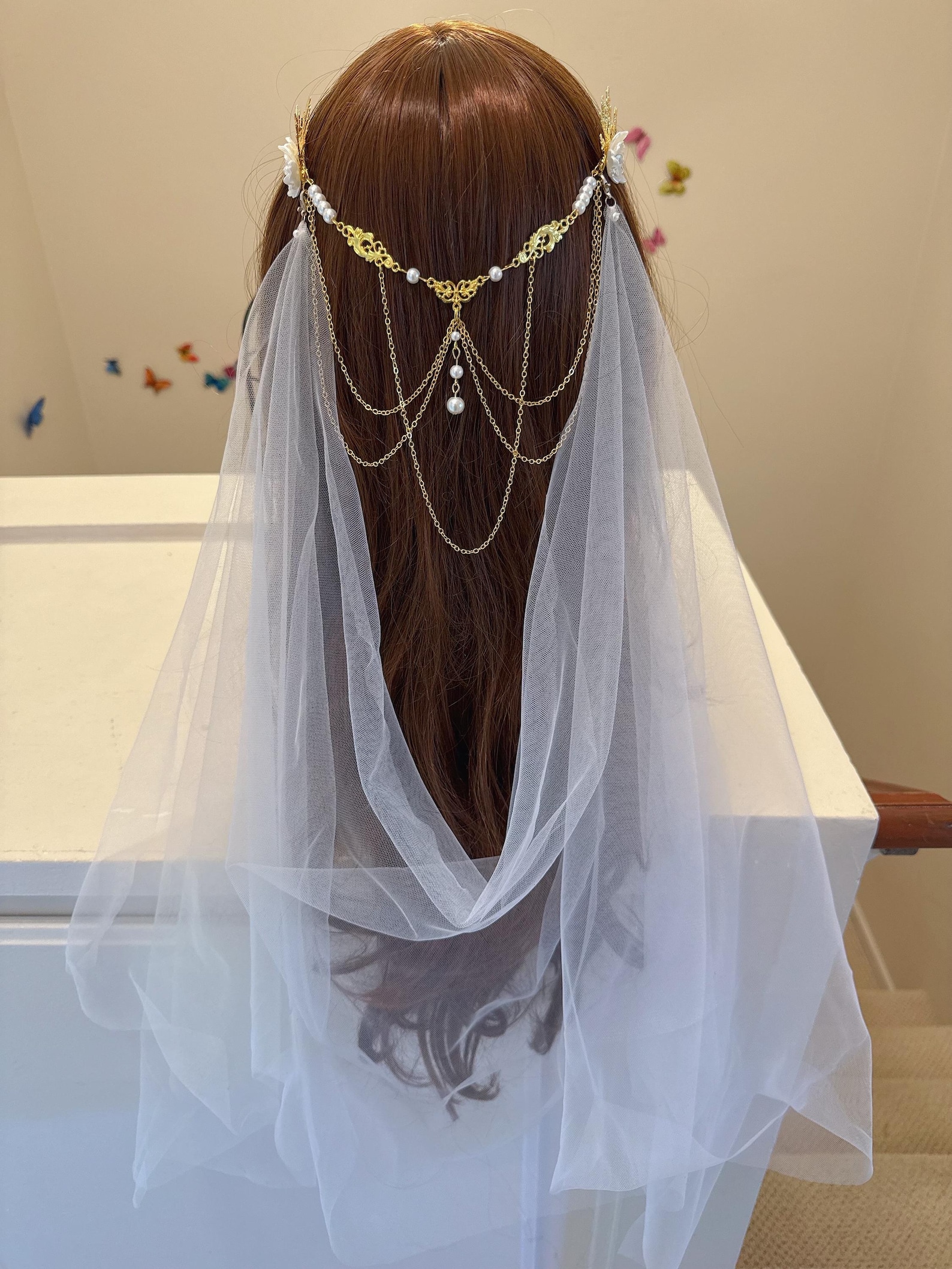 Bridal Leaf Hair Comb, Crystal Draped Veil, Gold Wedding Headpiece - Etsy