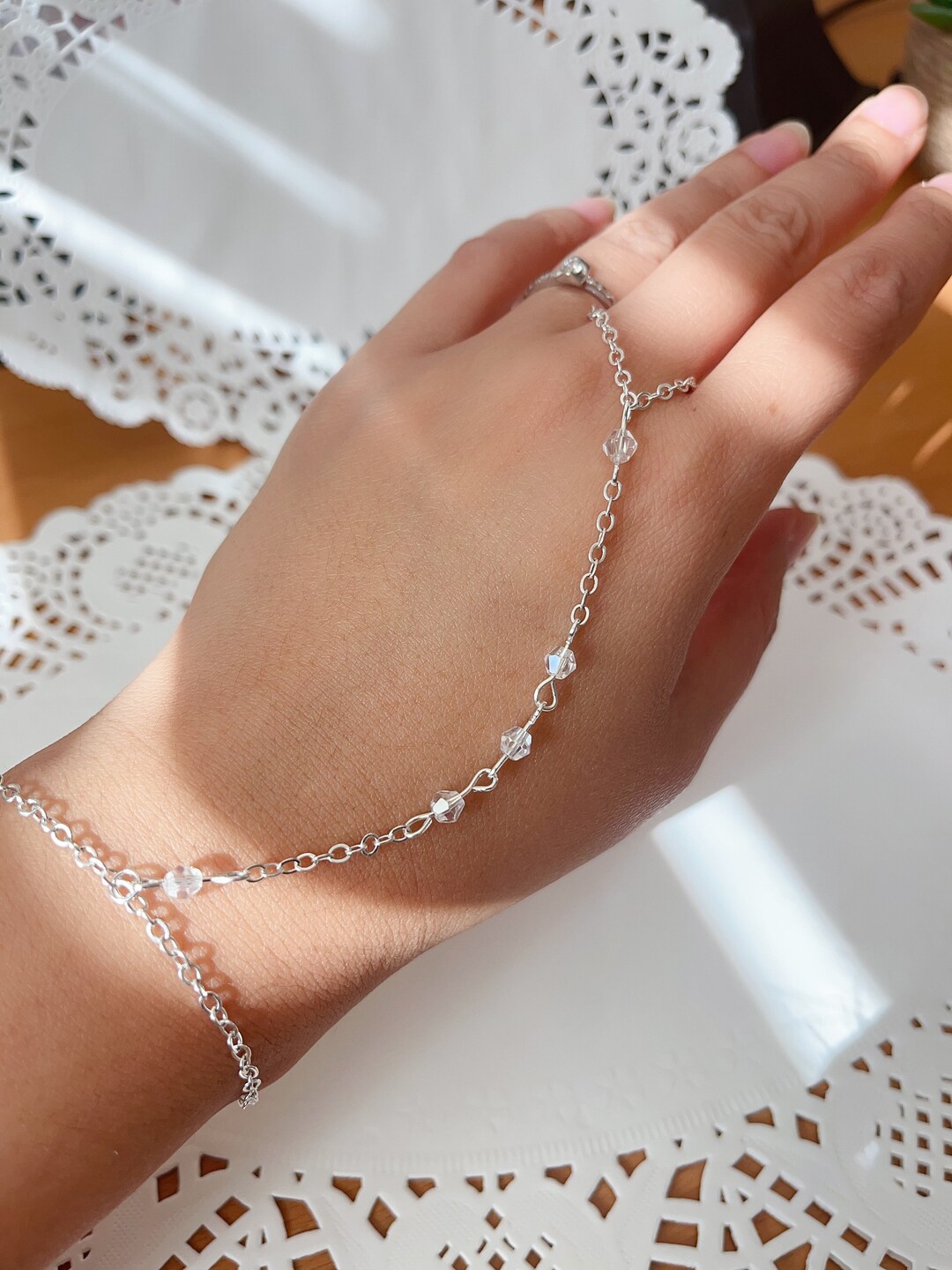 White Glass Hand Chain,boho White Hand-chain Crystal Bracelet White Bridal Jewelry, Bridesmaid ...